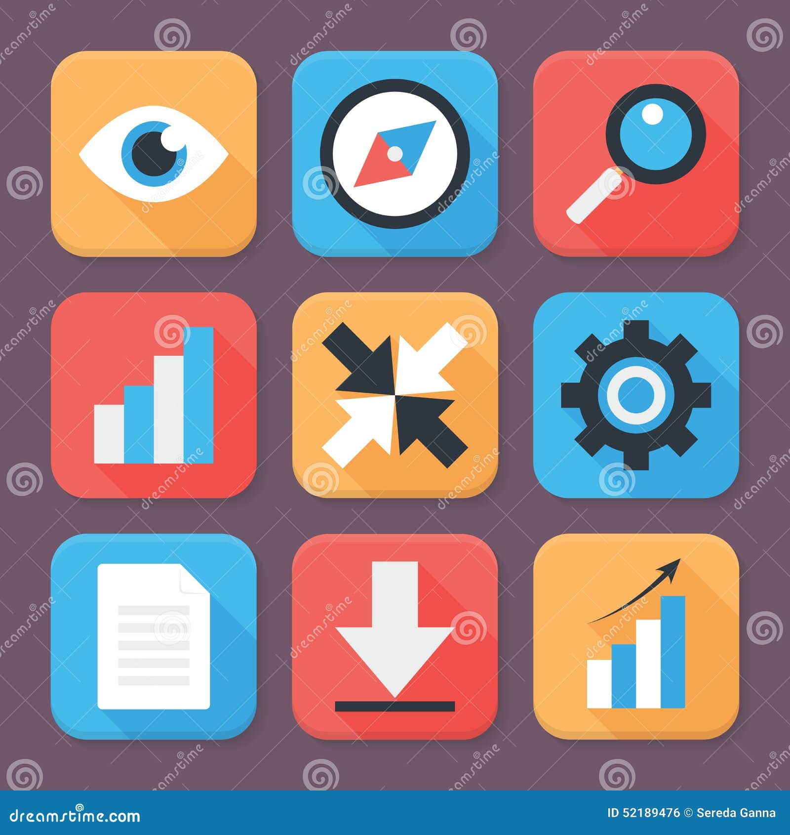 Flat Stylized Business App Icons Set Stock Vector - Illustration of ...