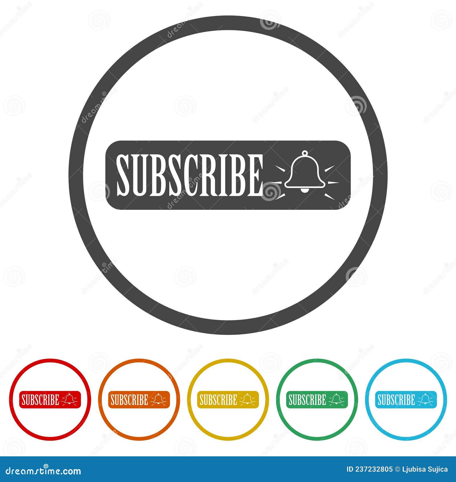 Flat Subscribe Button with Ring Bell Isolated on White Background ...