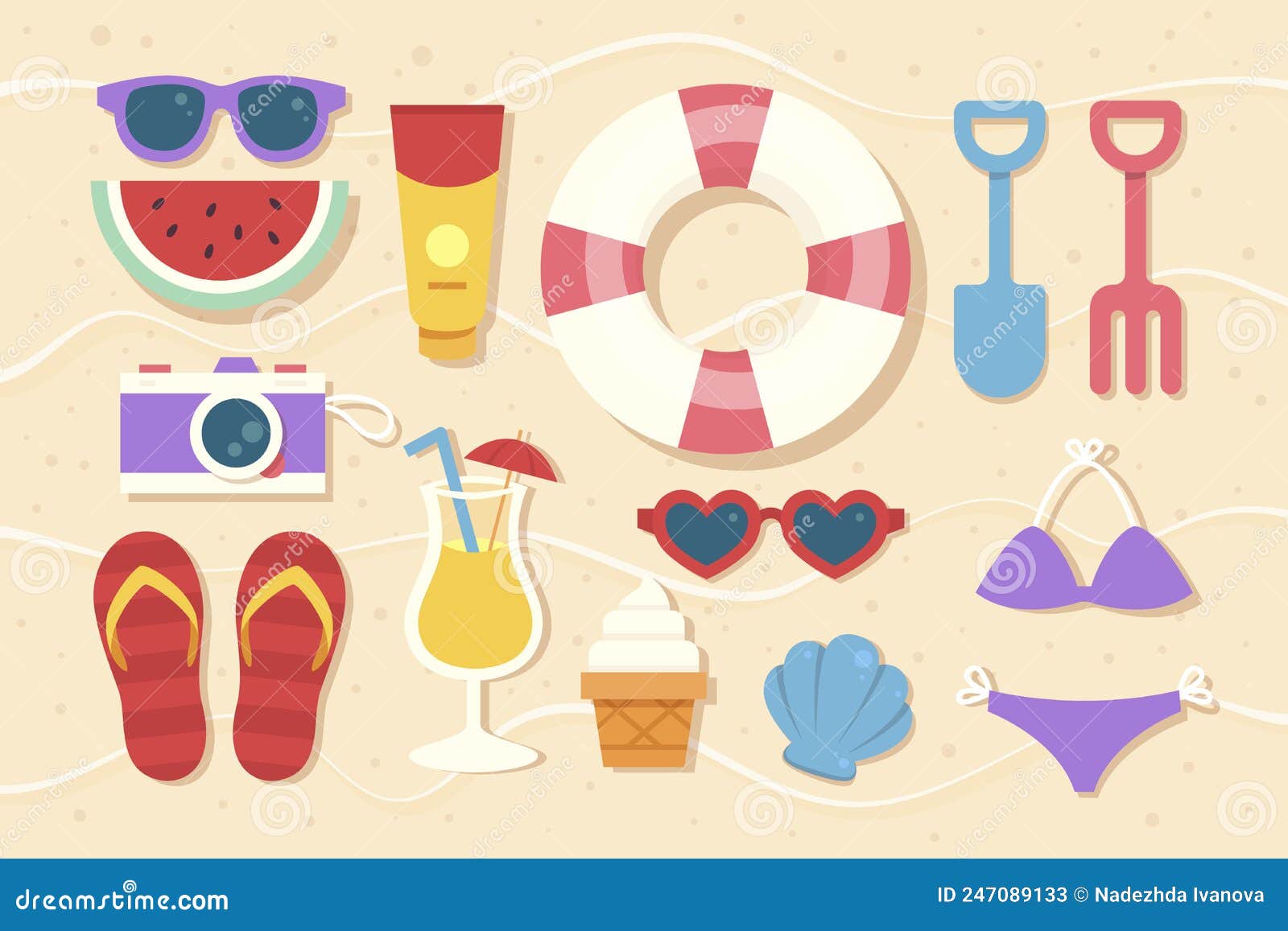 Flat Summer Elements Set Vector Illustration. Stock Vector ... Flat Summer Elements Set Vector Illustration. Stock Vector ...