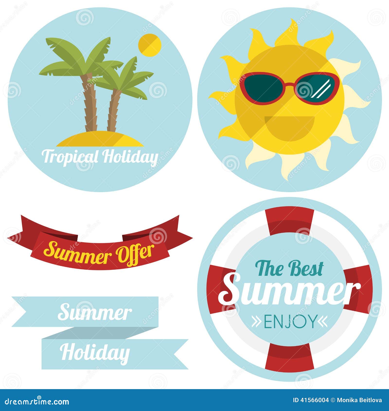 Flat Summer Illustrated Labels and Ribbons Stock Vector - Illustration ...