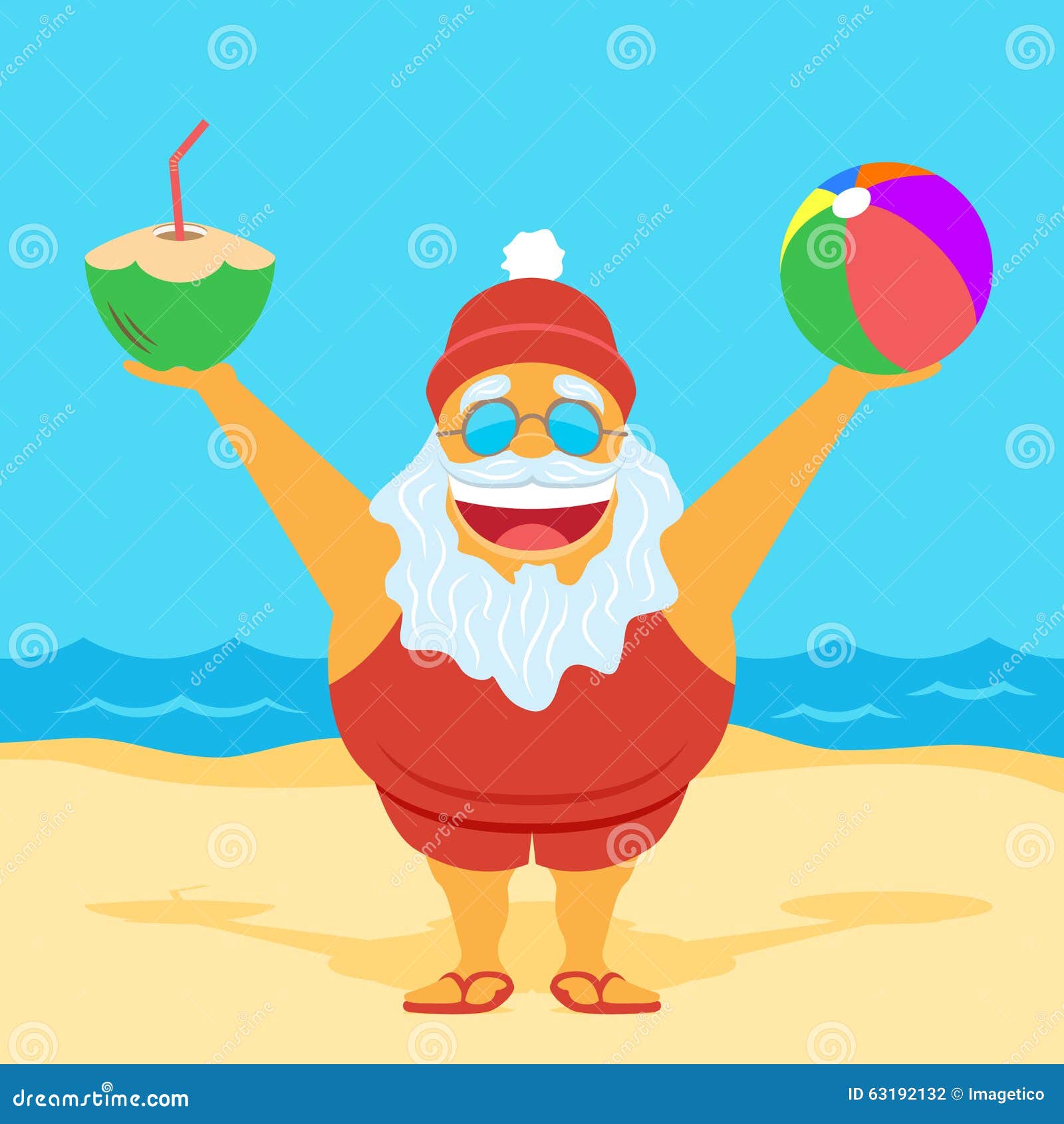 Flat Summer Santa stock vector. Illustration of coconut - 63192132