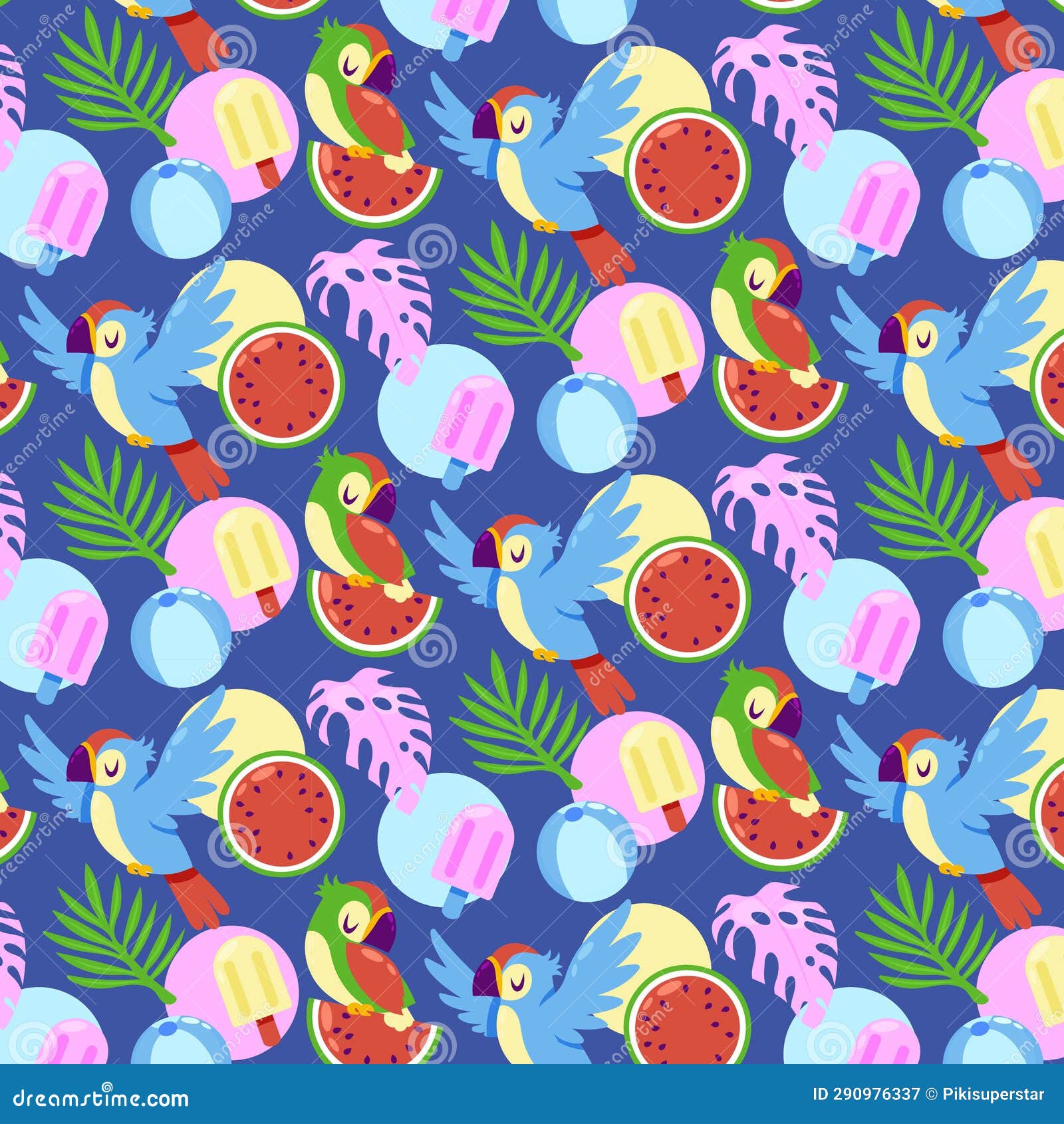 Flat Summer Tropical Pattern Vector Design Illustration Stock Vector ...