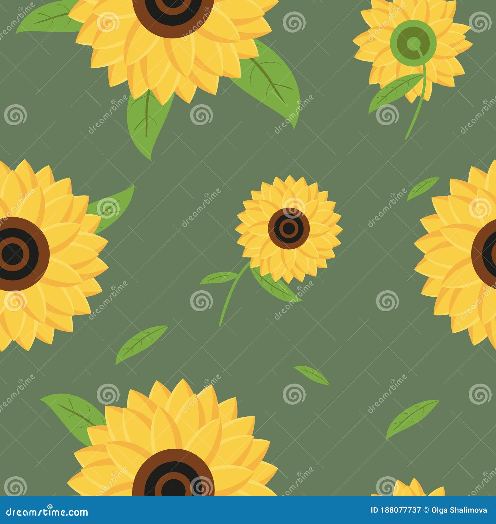 Flat Sunflower Pattern Leaf for Decoration Design on a Green Background ...