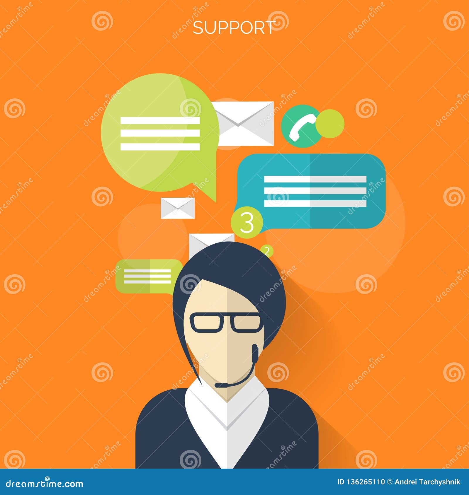 Flat Support Service Background .Temwork Concept. Global Communication ...