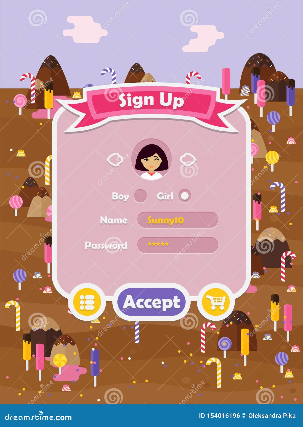 Flat sweet candy GUI scene stock vector. Illustration of comic - 154016196