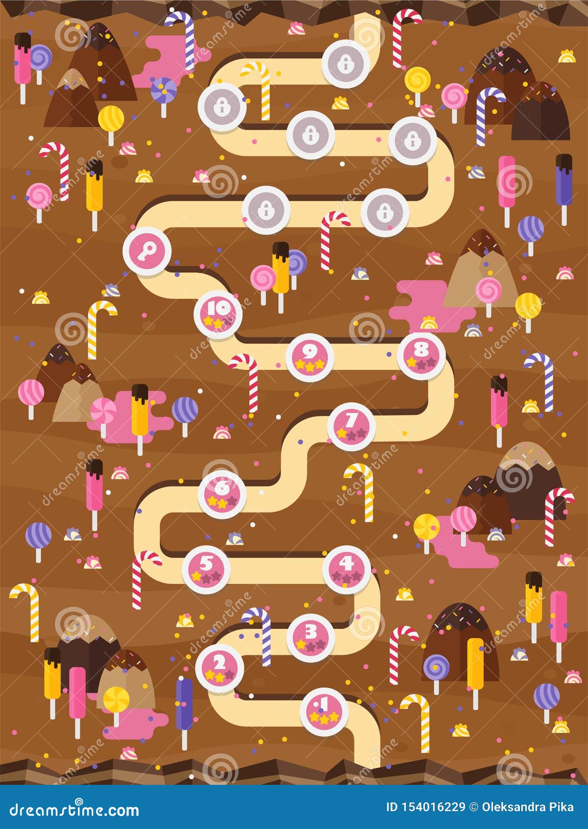 Flat sweet candy GUI scene stock vector. Illustration of lollipop ...