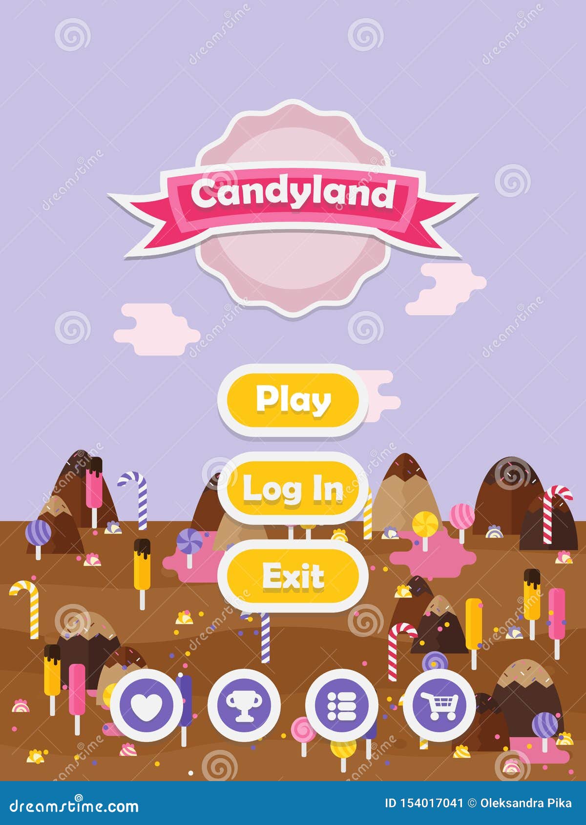 Flat sweet candy GUI scene stock vector. Illustration of comic - 154017041