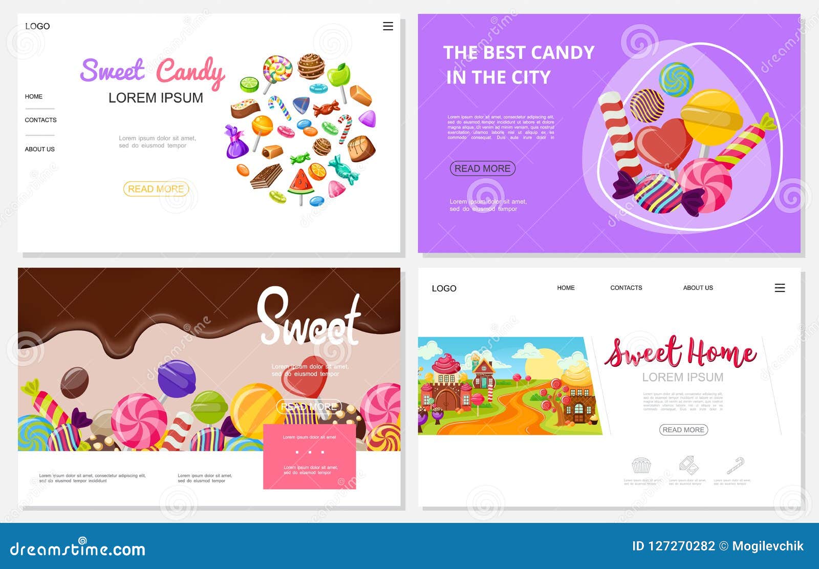 Flat Sweets Websites Set stock vector. Illustration of home - 127270282