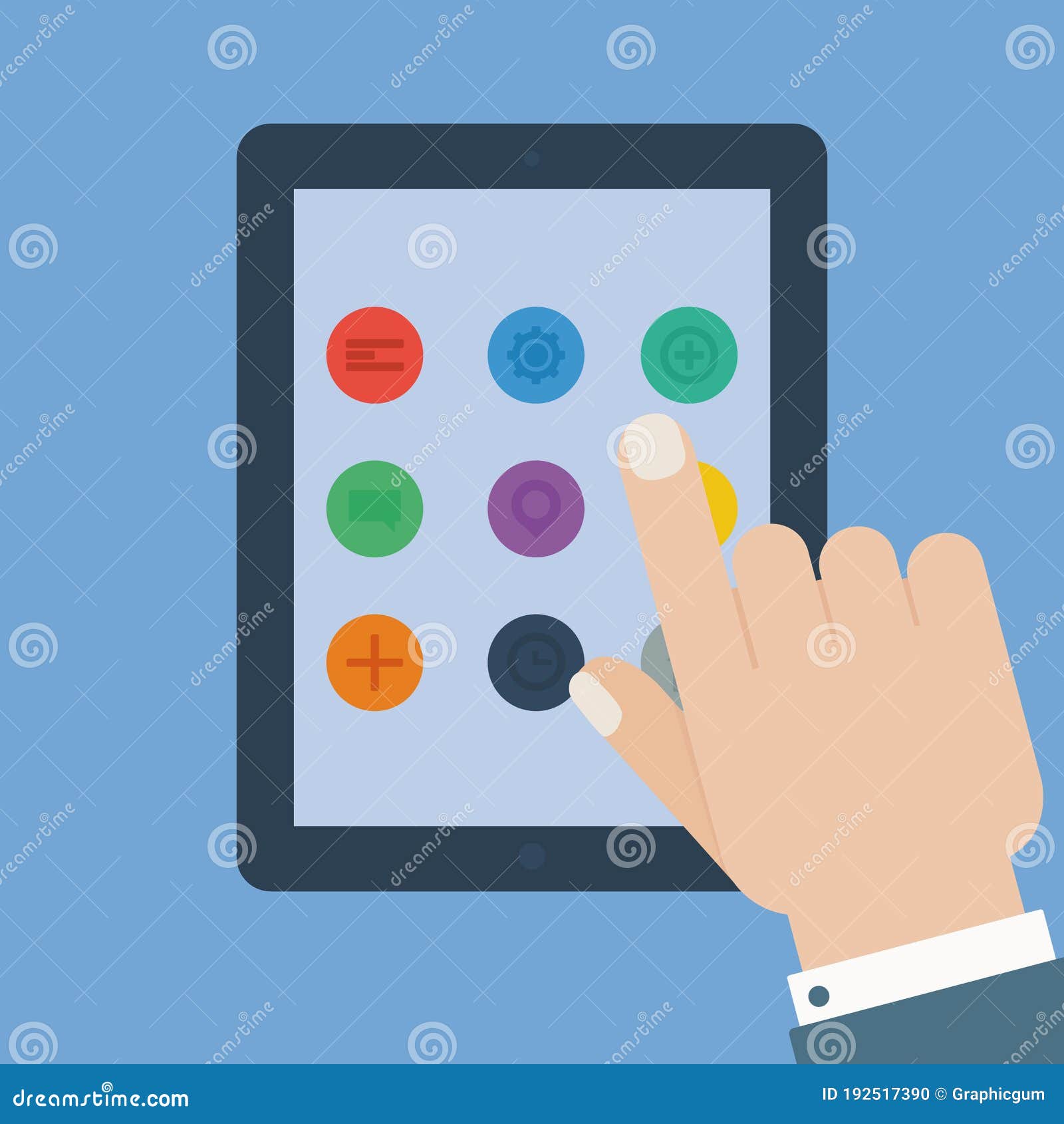 Flat Tablet App Device Hand Touch Screen Stock Vector - Illustration of ...