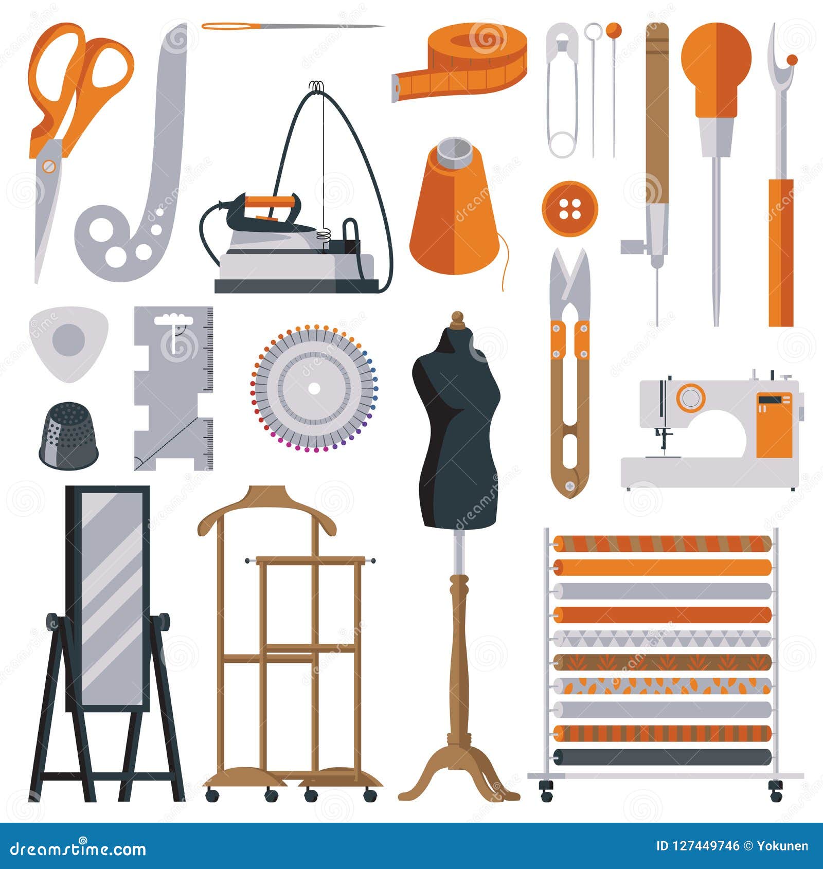 Flat Tailor Objects Set. Collection for Creating Woman Dress and ...