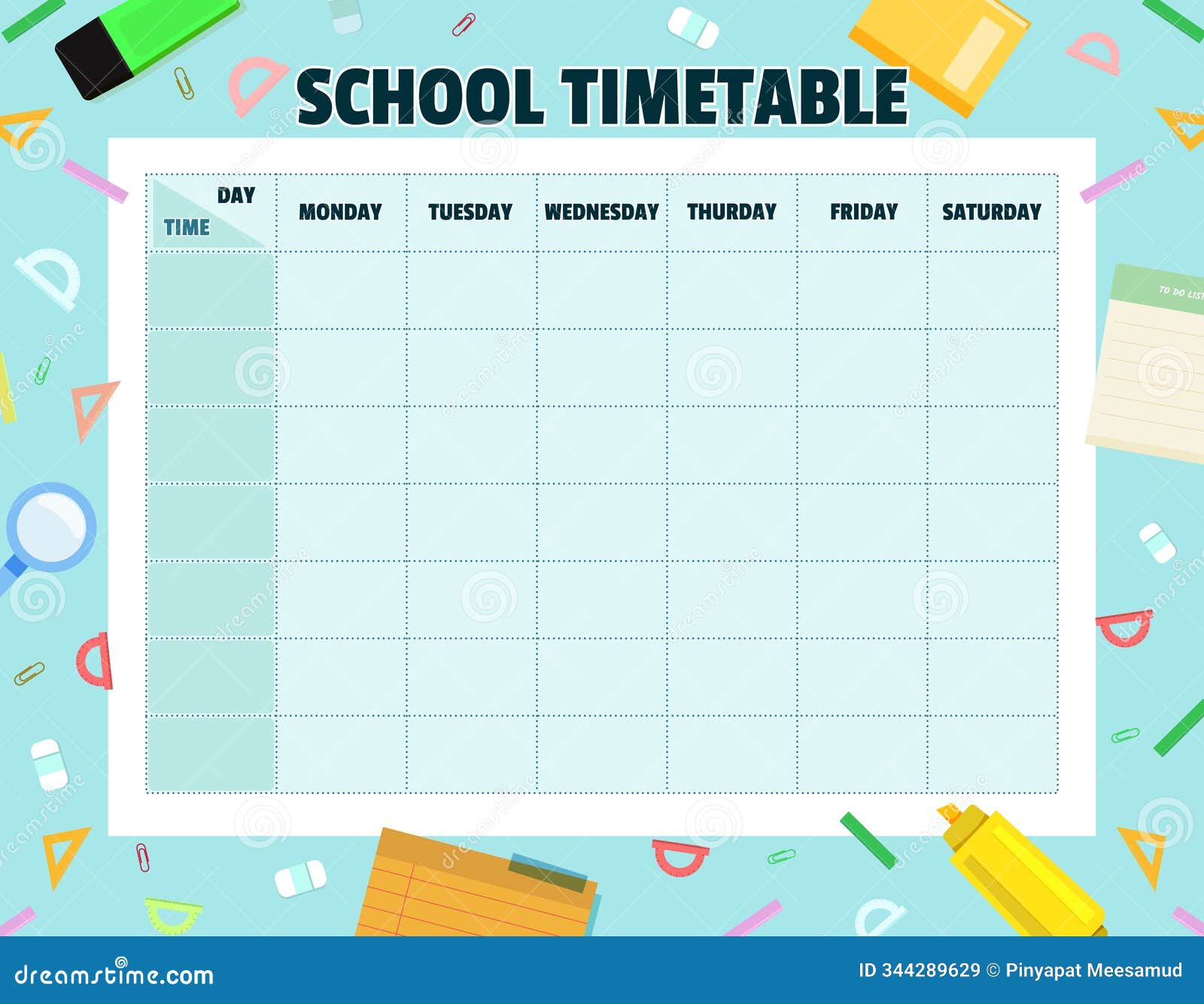 Flat Template School Timetable with Education Elements. Stock ...