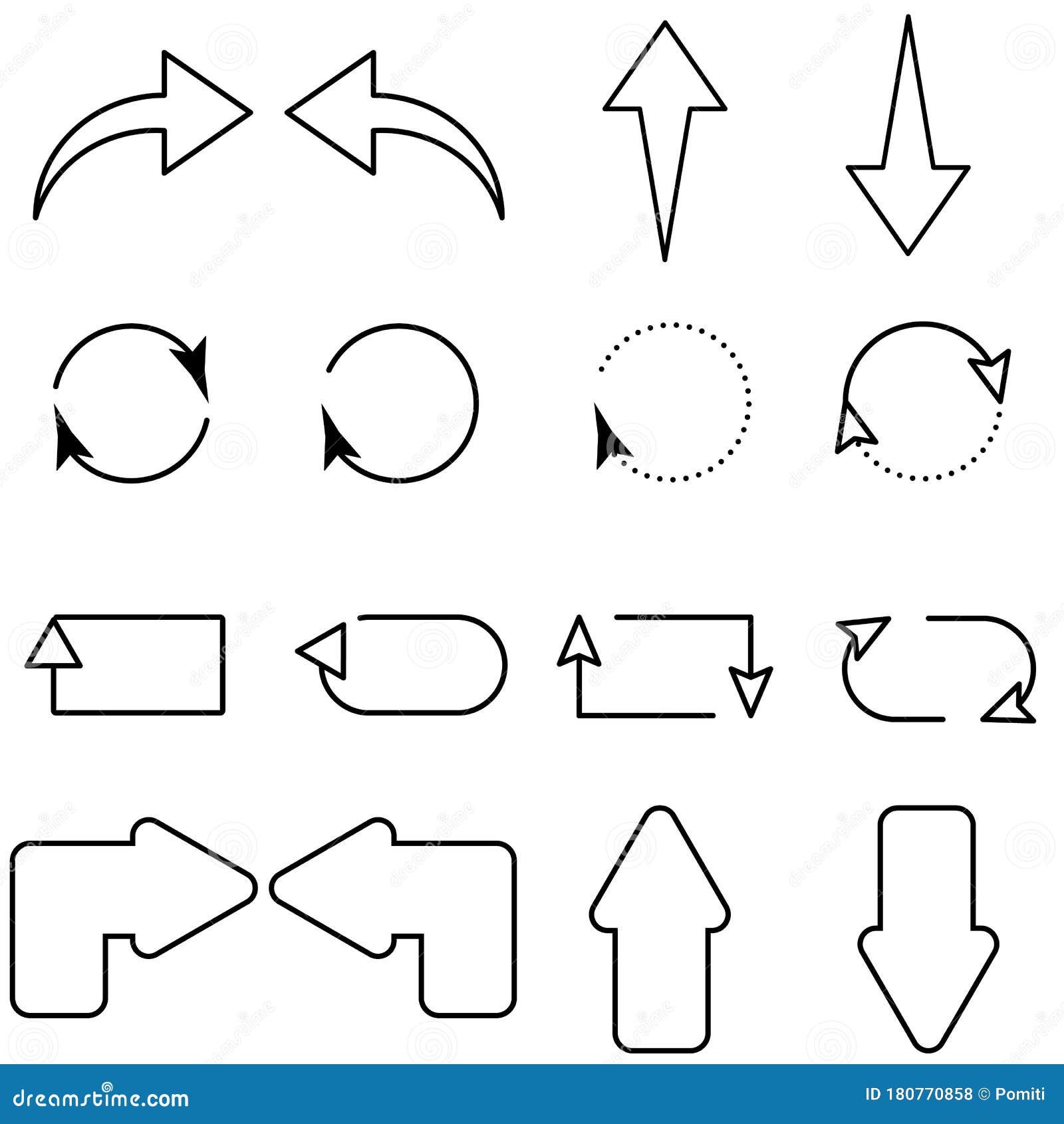 Flat and Thin Line Arrow Icons Set Stock Vector - Illustration of reset ...