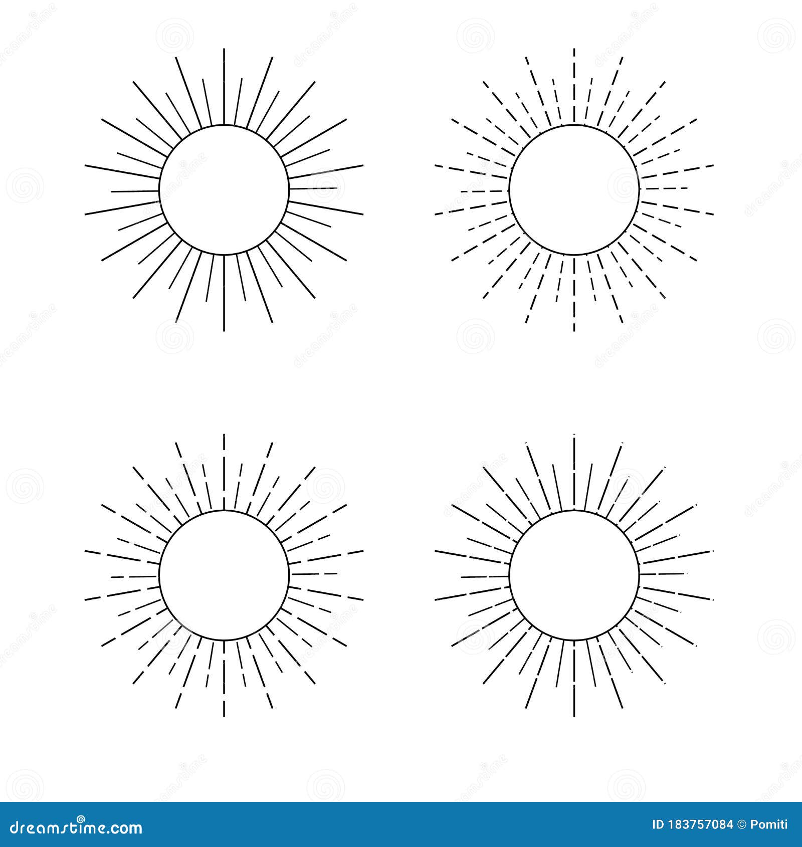 Flat and Thin Line of Sun Icons Stock Vector - Illustration of black ...