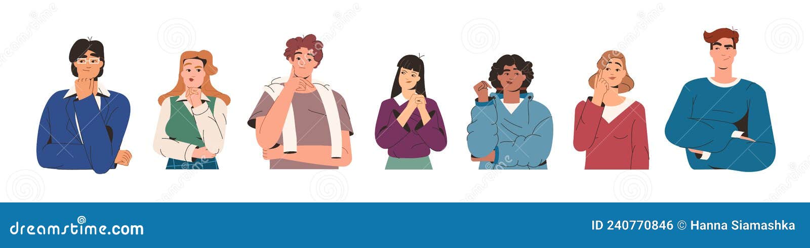 Flat Thoughtful Young People Thinking about Solving Problems Stock ...