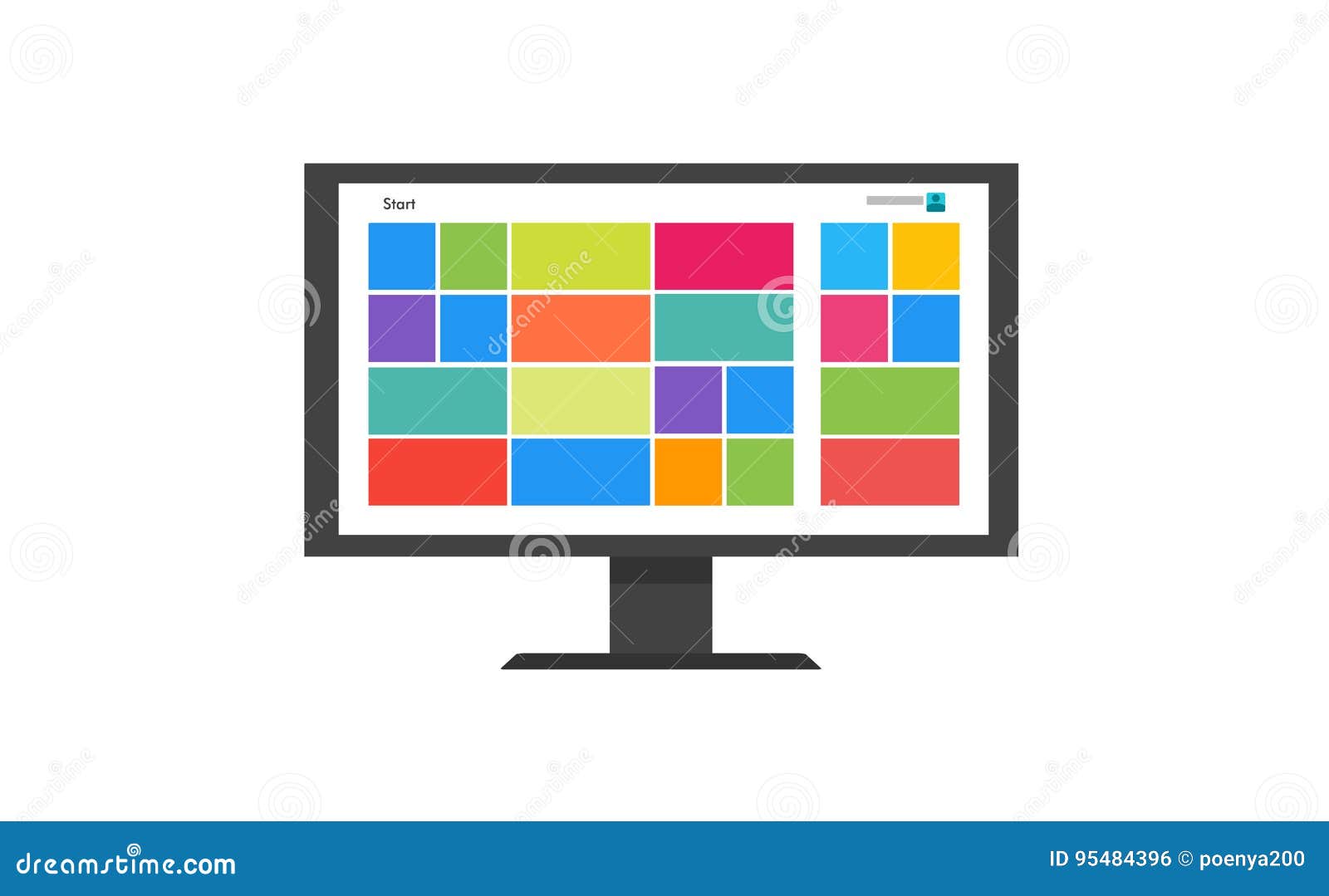 Flat Tile Style Desktop Monitor Stock Vector - Illustration of icon ...