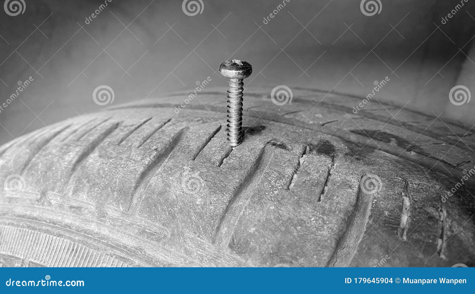Flat Tire Leaked by Botton Nail. Button Head Needle Sticked on Tire ...