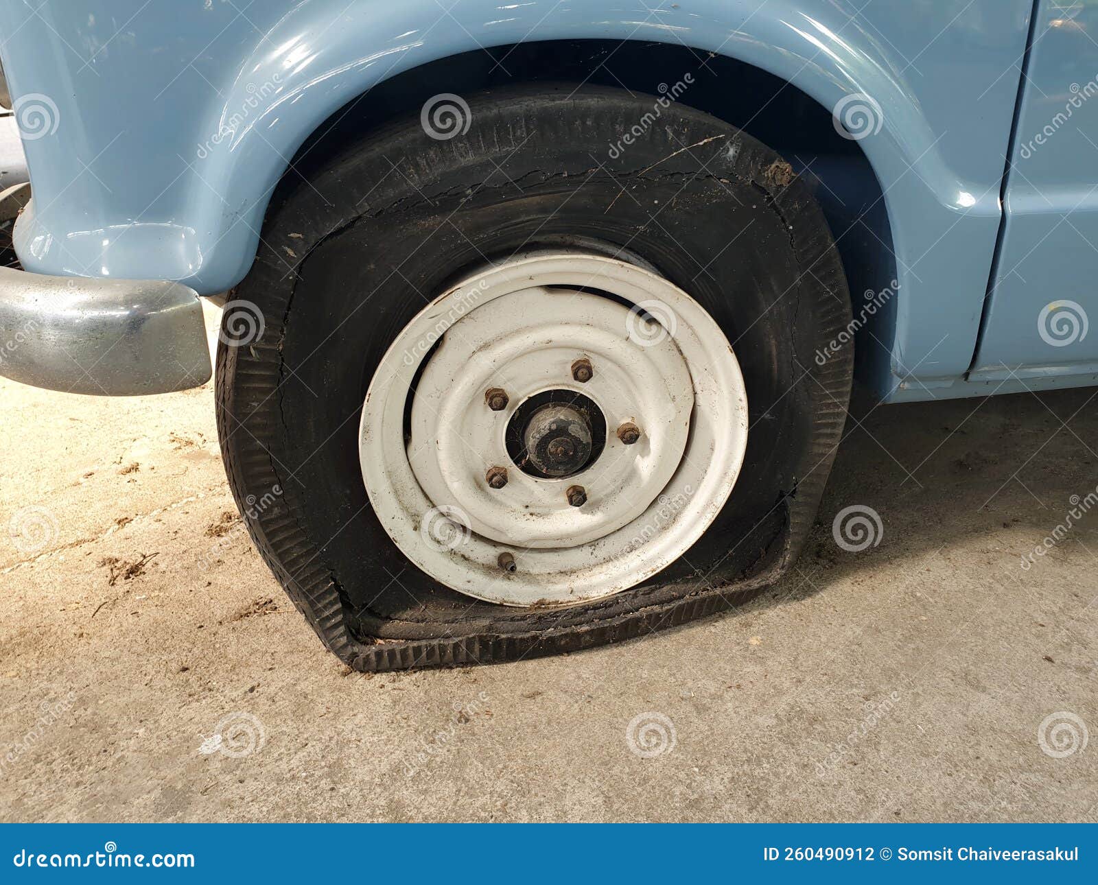 The Flat Tire on the Right Rear Wheel Stock Photo - Image of dangerous ...