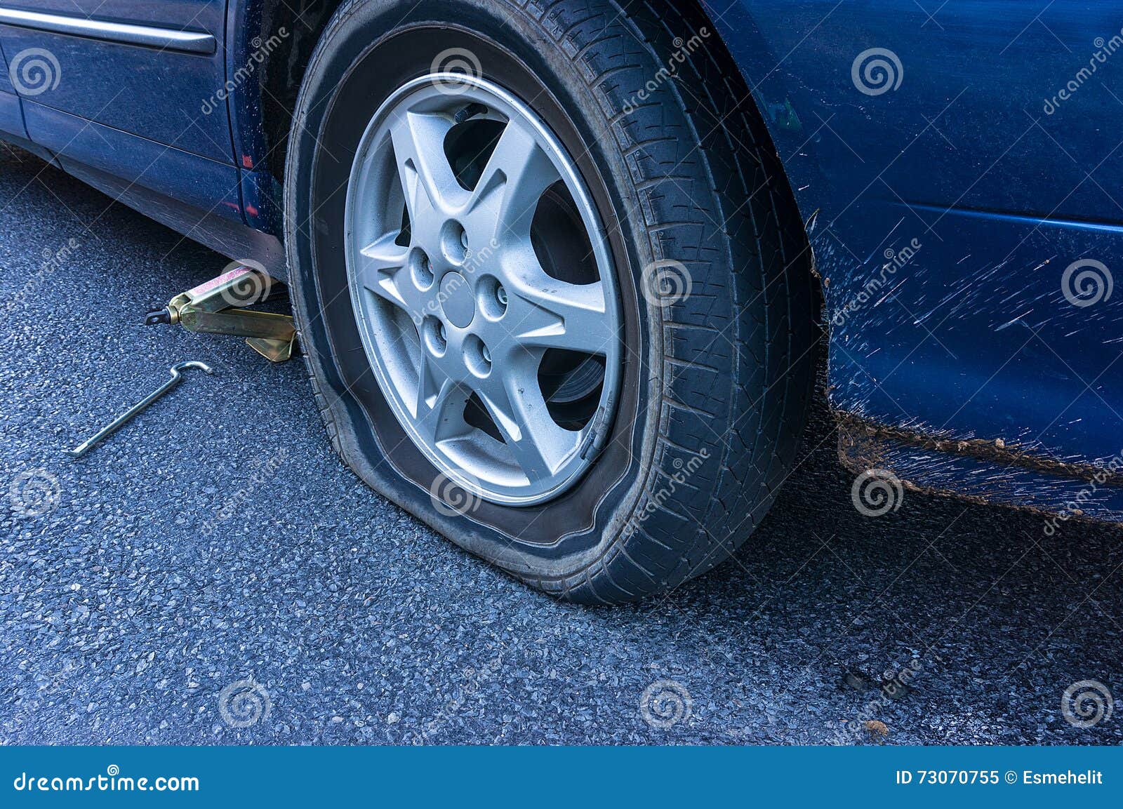 Flat tire on the road stock image. Image of brake, automobile - 73070755