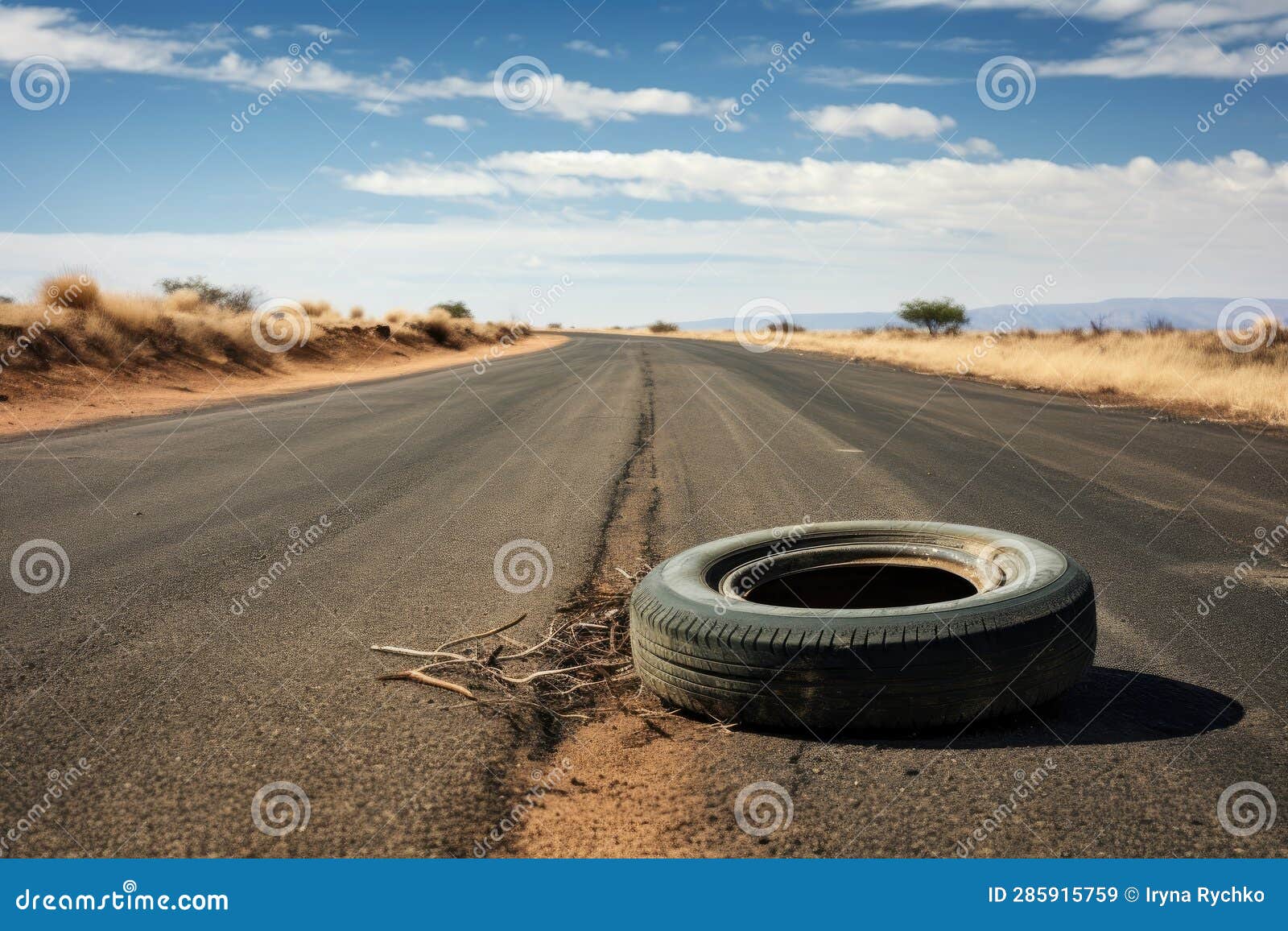 Flat Tire on the Side of Road Stock Illustration - Illustration of auto ...