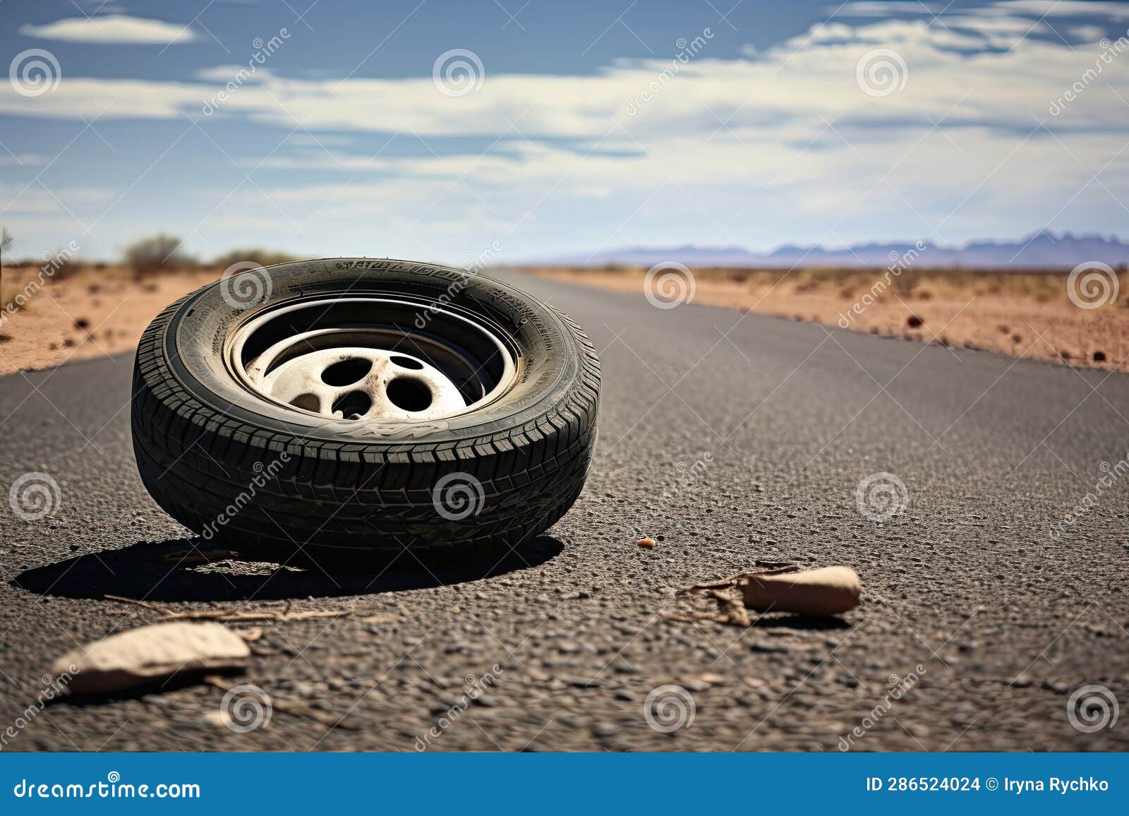 Flat Tire on the Side of Road Stock Illustration - Illustration of ...