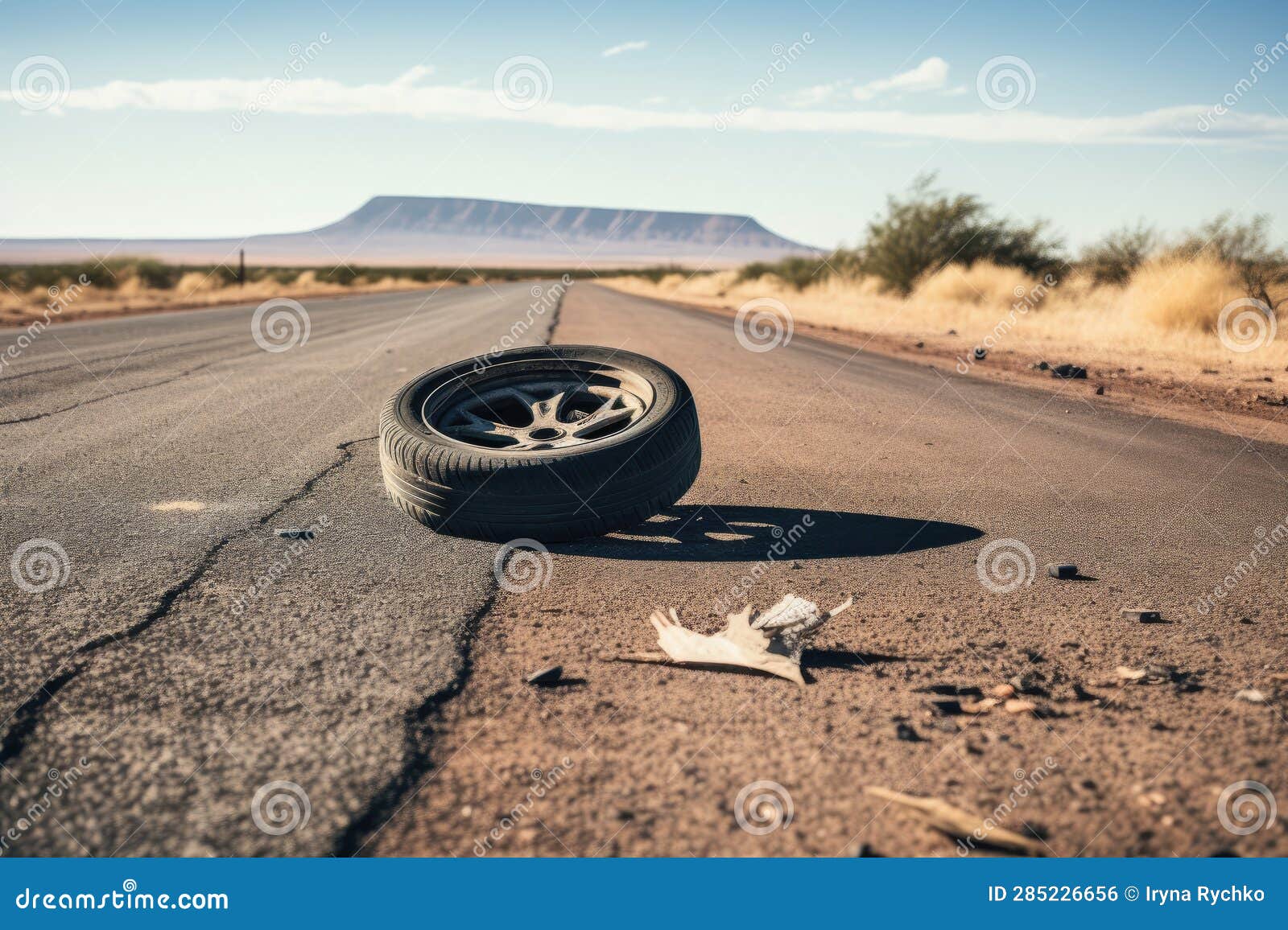 Flat Tire on the Side of Road Stock Illustration - Illustration of ...