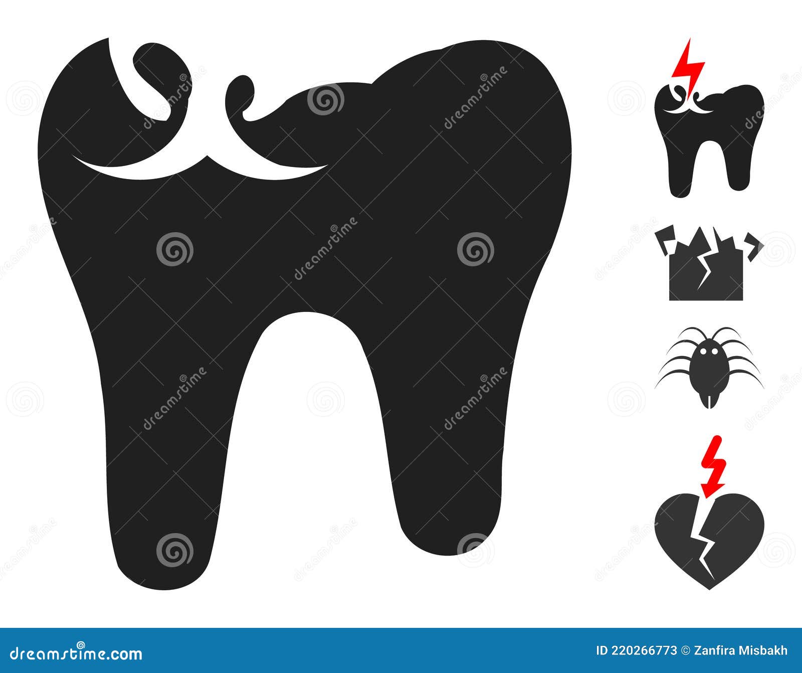 Flat Tooth Caries Vector Icon Illustration Stock Vector - Illustration ...