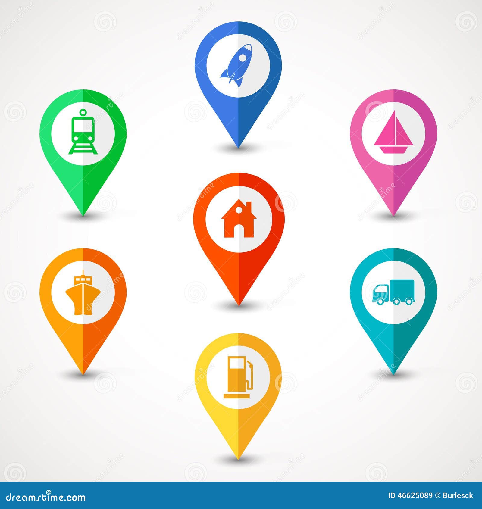 Flat transport map pins stock vector. Illustration of point - 46625089