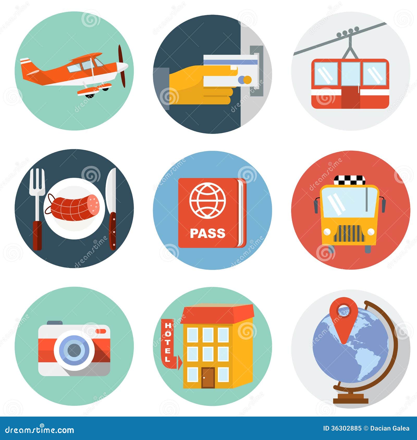 Flat Travel Icons stock vector. Illustration of vacation - 36302885