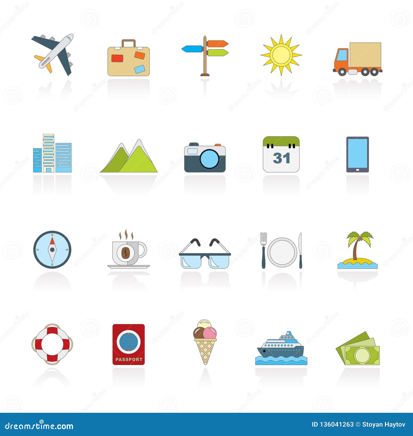 Flat travel and trip icons stock vector. Illustration of building ...