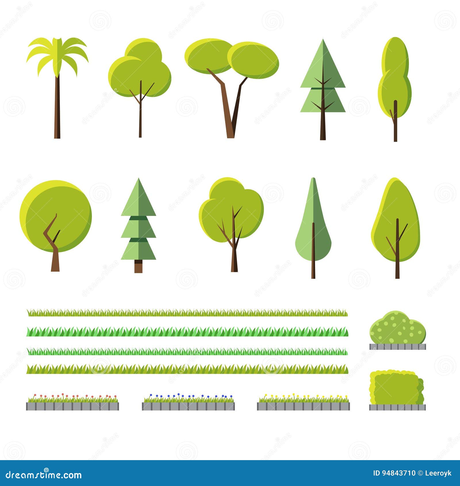 Flat trees set stock vector. Illustration of minimal - 94843710