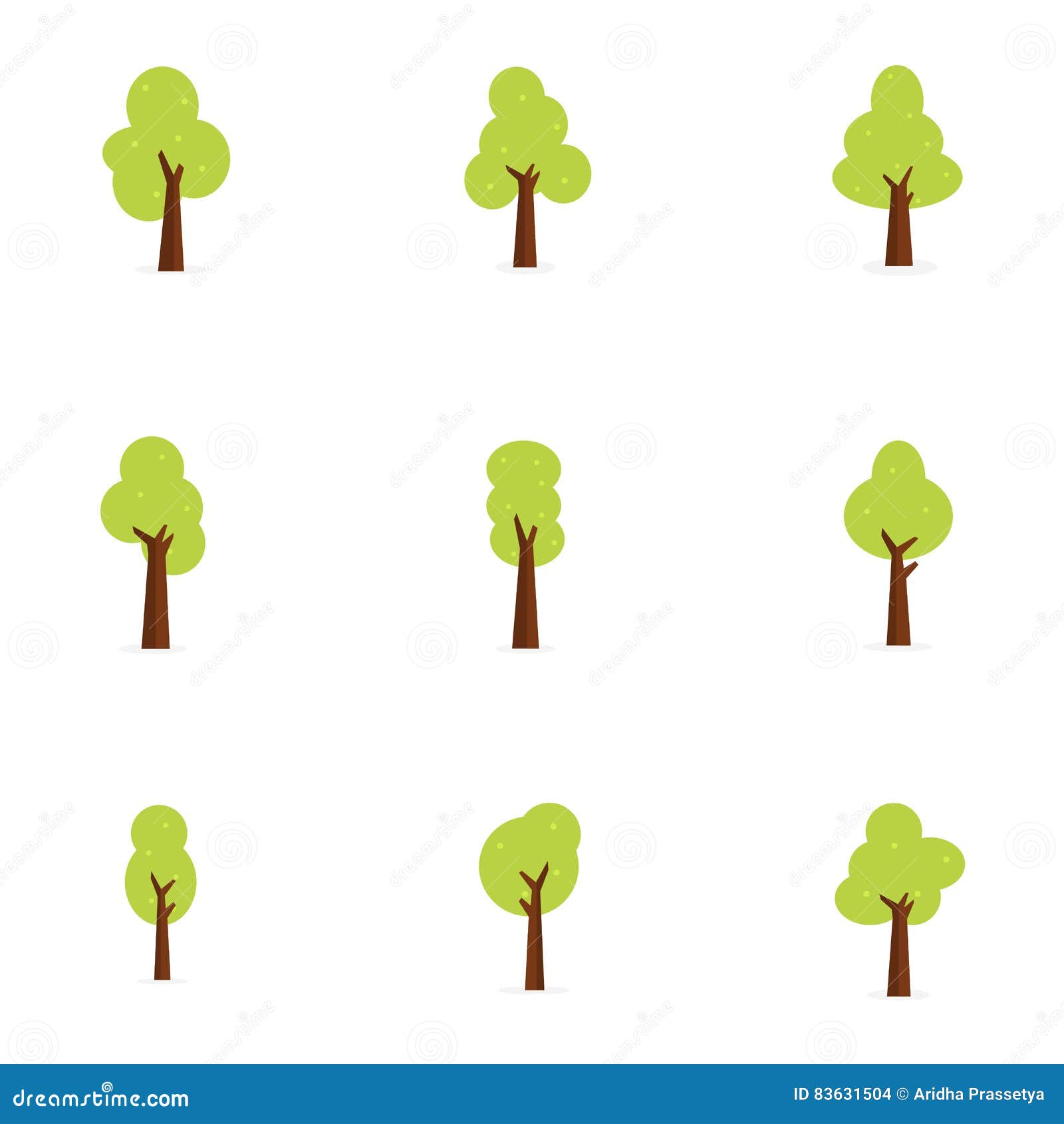 Flat Trees Set Vector Art Illustration Stock Vector - Illustration of ...