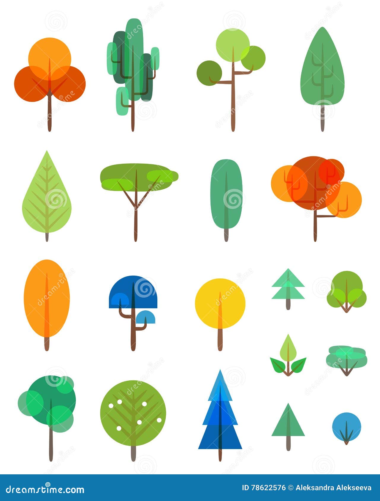 Flat Trees Vector Symbols Set Stock Vector - Illustration of modern ...