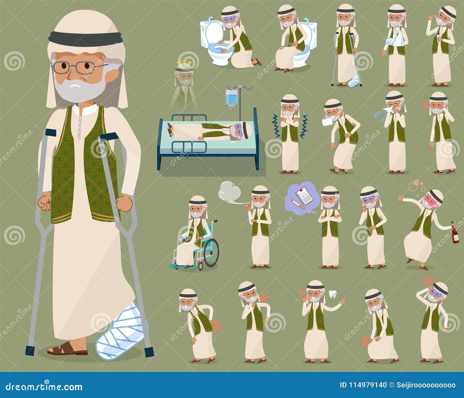 Flat Type Arab Old Men_sickness Stock Vector - Illustration of nose ...