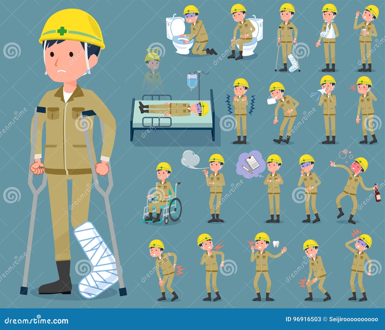 Flat Type Helmet Construction Worker Man_sickness Stock Vector ...