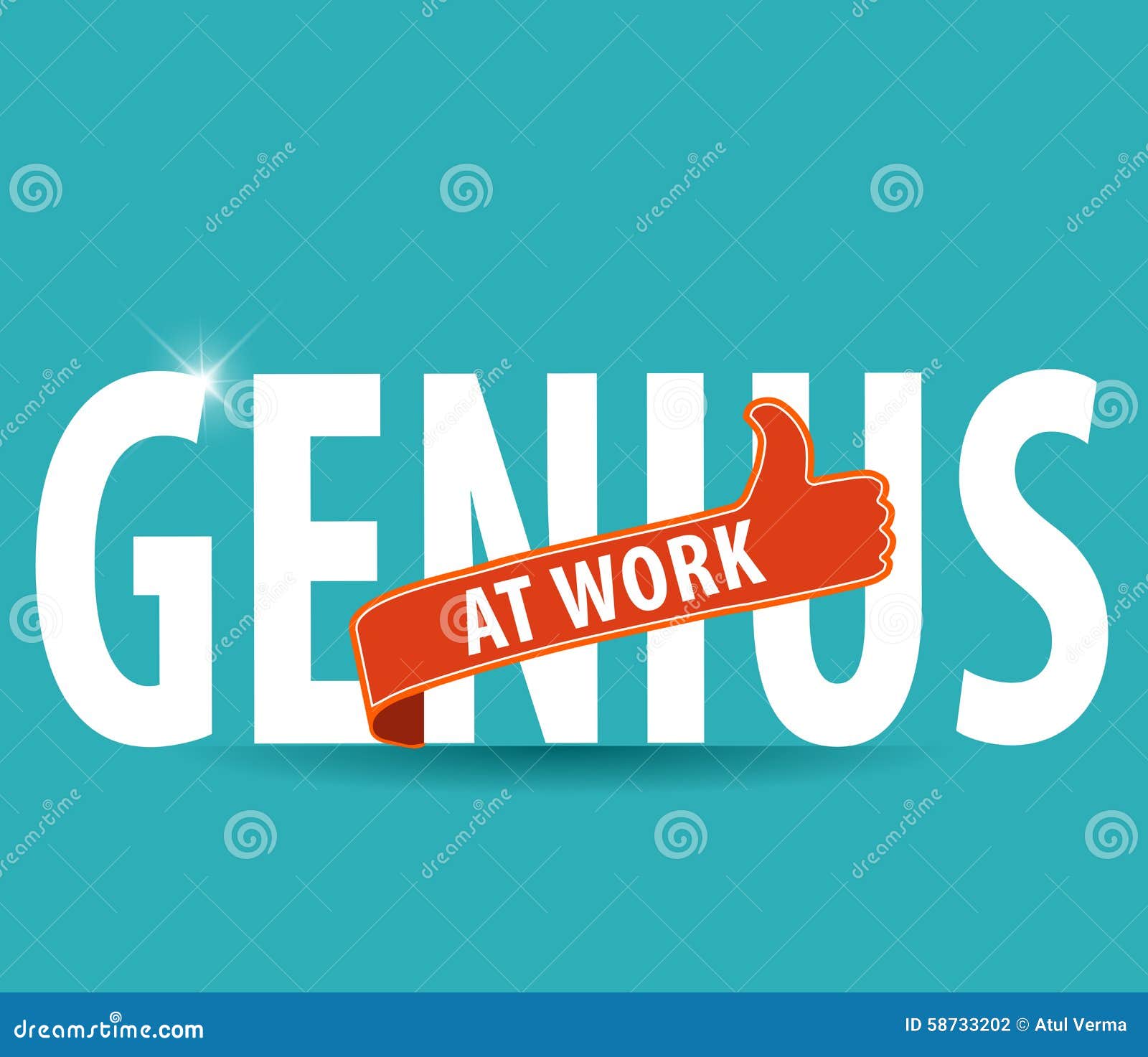 Flat Typography Sign - Warning Genius at Work with Thumbs Up Stock ...