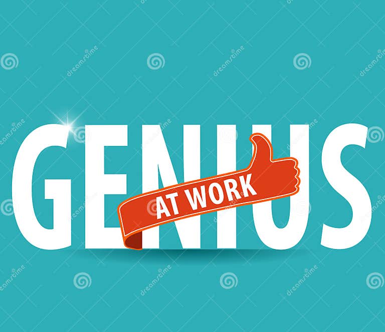 Flat Typography Sign - Warning Genius at Work with Thumbs Up Stock ...