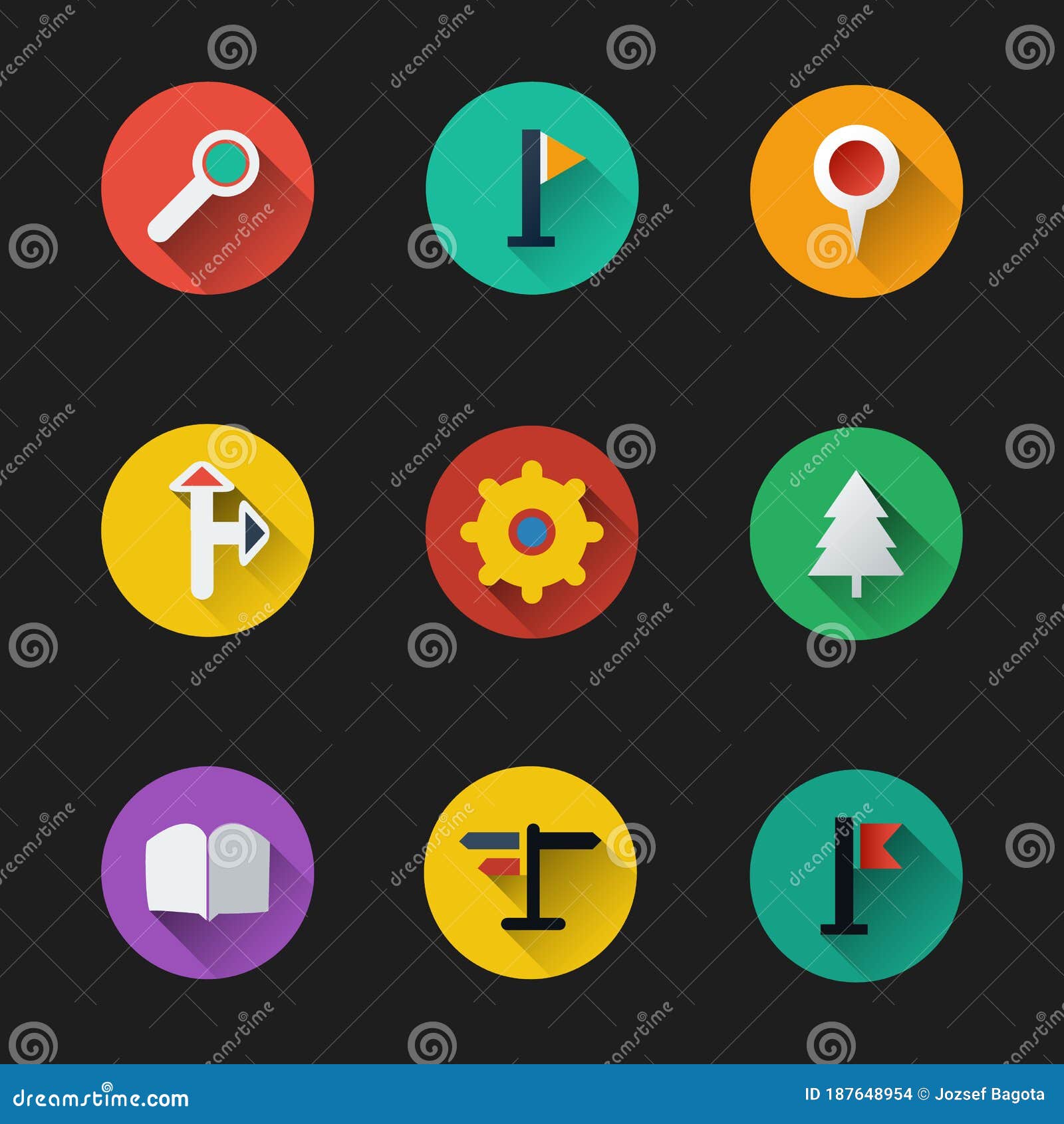 Flat UI Design - Colorful Map Icon Set Stock Vector - Illustration of ...