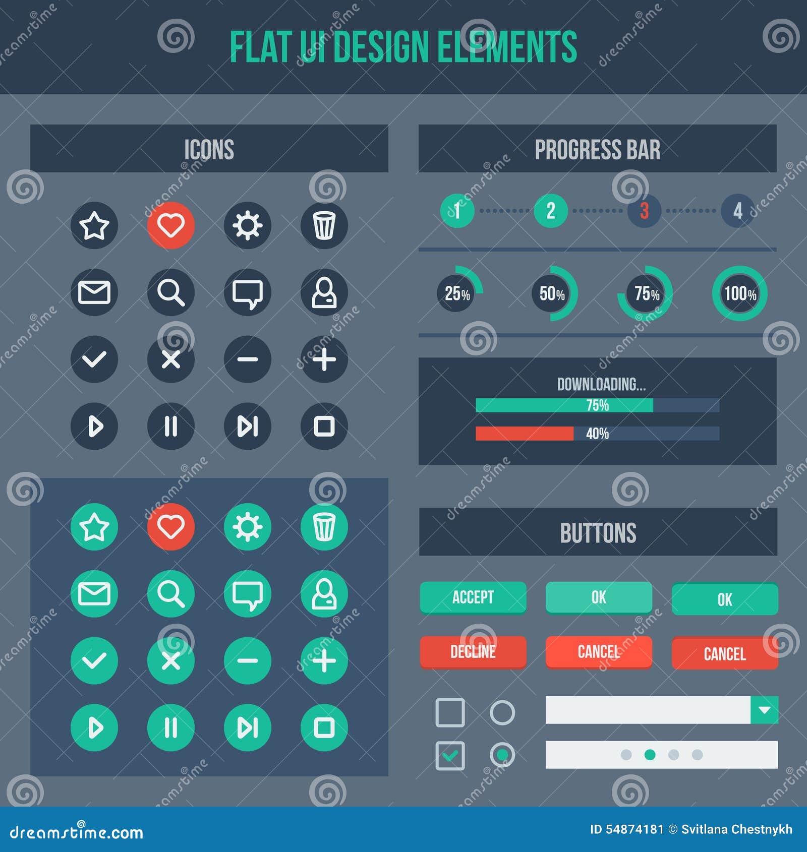 Flat UI design elements stock vector. Illustration of navigation - 54874181