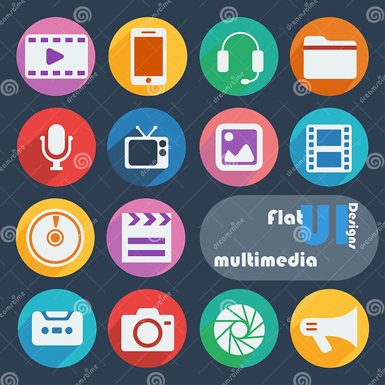 Flat Ui Design Icons. Multimedia. Stock Vector - Illustration of ...