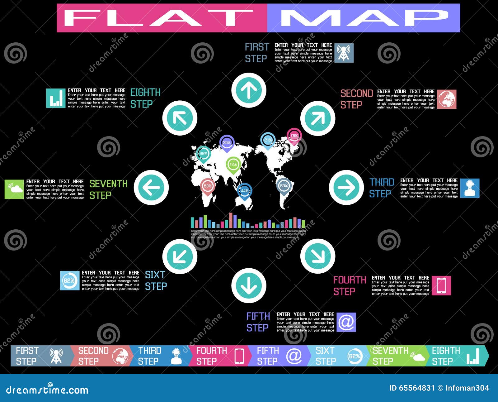 Flat Ui Infographic Map Style Stock Vector - Illustration of management ...