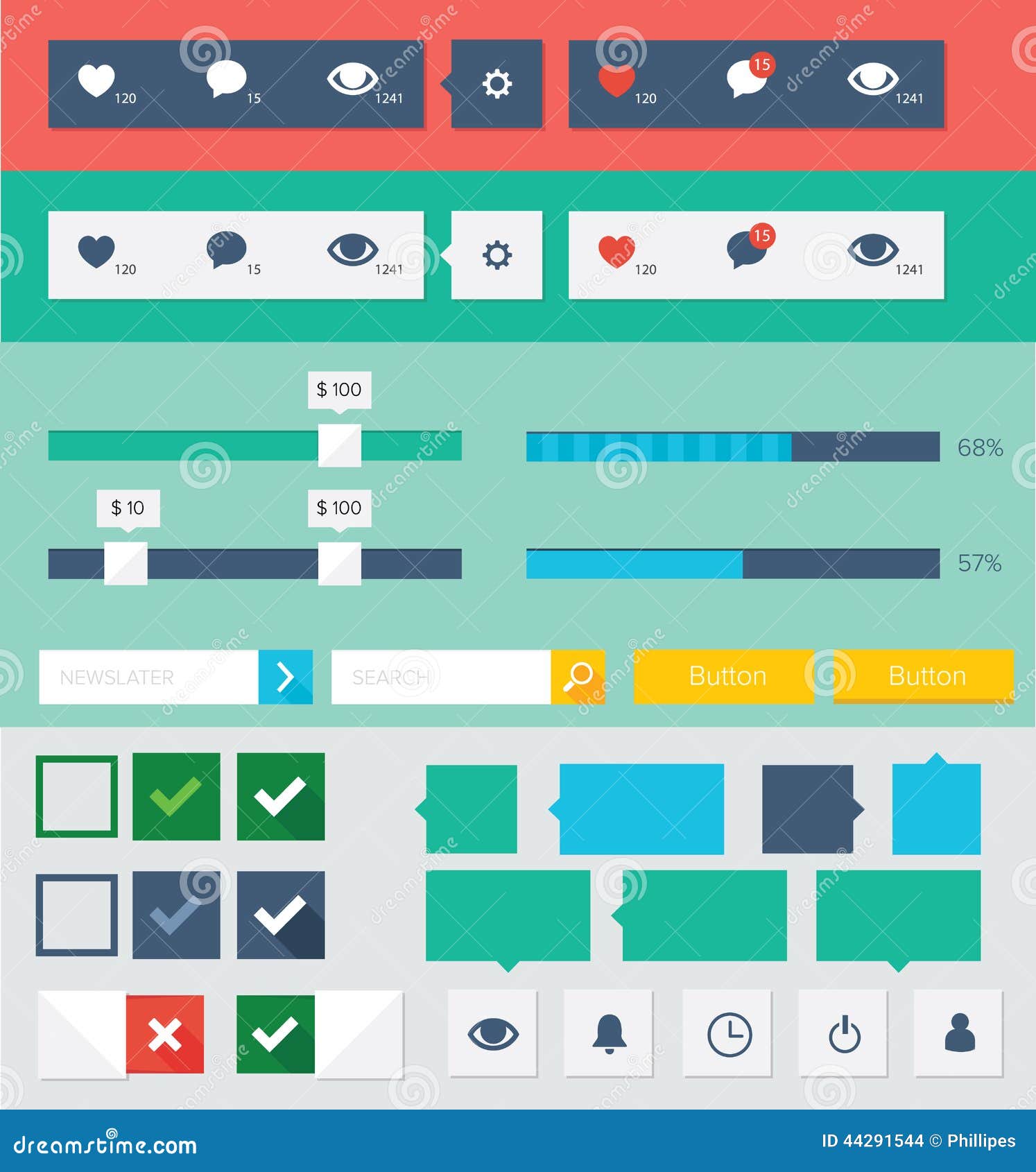 Flat Ui Kit Design Elements for Webdesign Stock Illustration ...