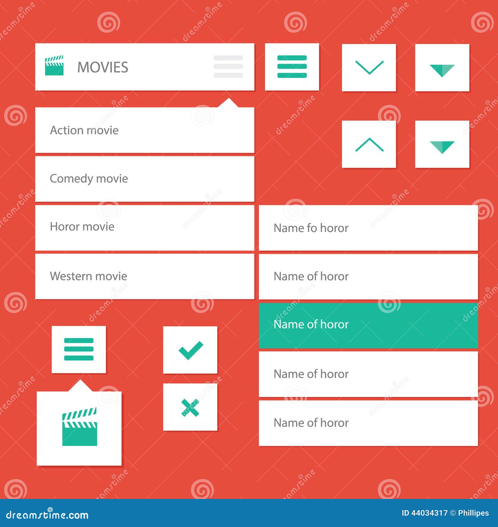 Flat Ui Kit Design Menu Bar for Movie Website Stock Vector ...