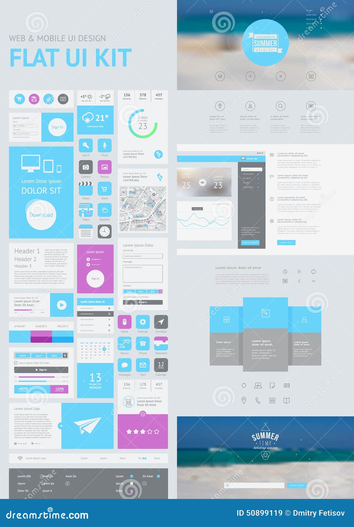 Flat UI Kit for Web and Mobile Stock Vector - Illustration of wordpress ...