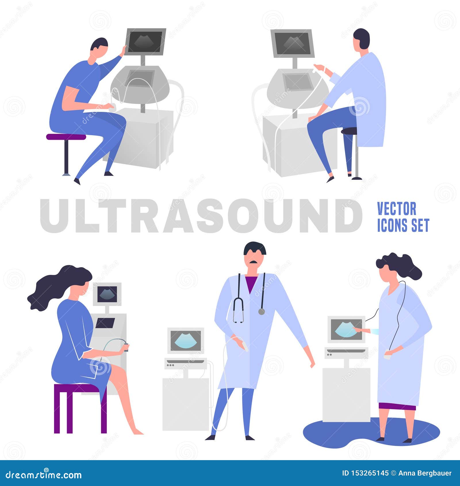 Flat Ultrasound Icons Set Stock Vector Illustration Of Clinic 153265145