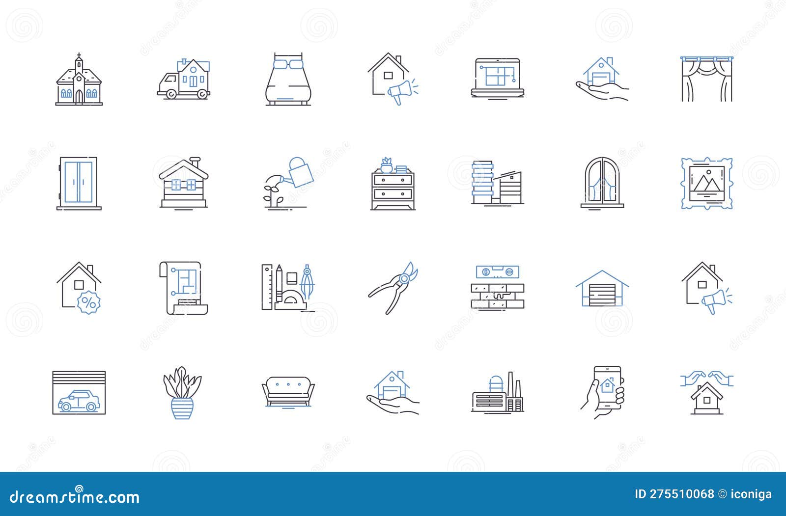 Flat and Unit Line Icons Collection. Compact, Studio, Condominium ...