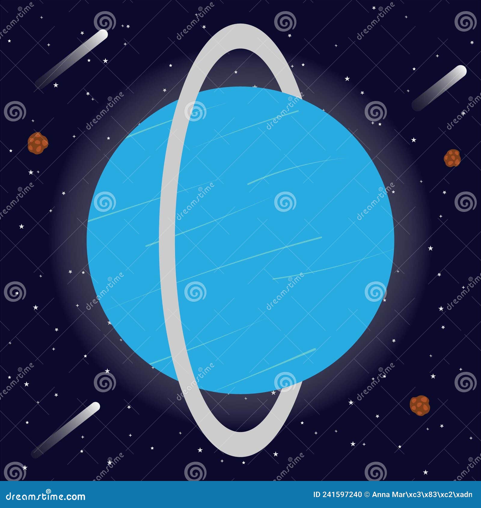 Flat Uranus Planet stock illustration. Illustration of orbit - 241597240