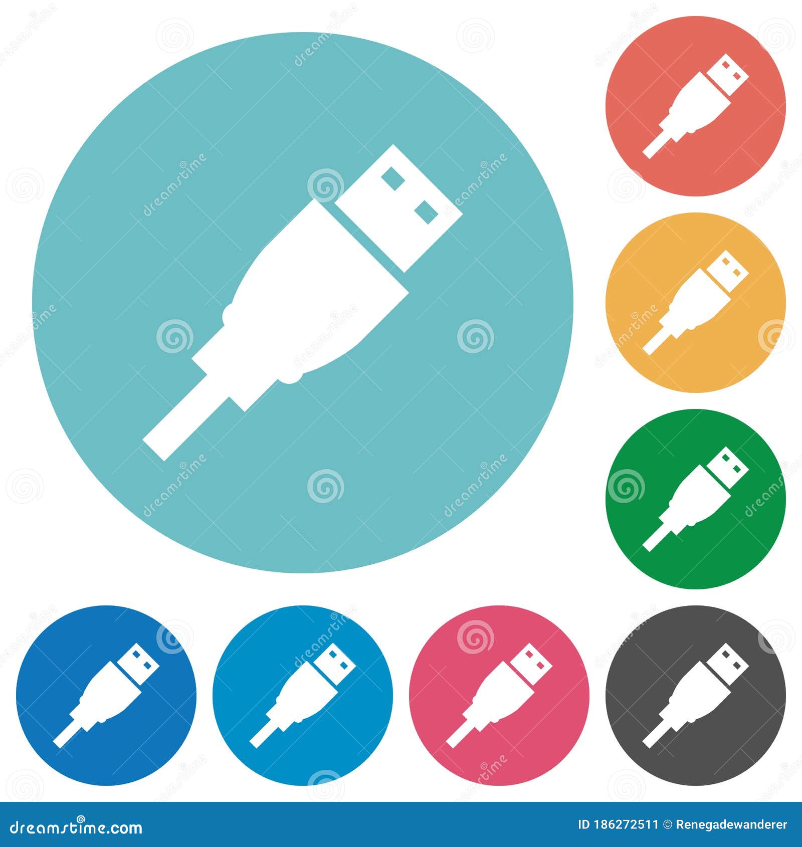 Flat USB plug icons stock vector. Illustration of design - 186272511
