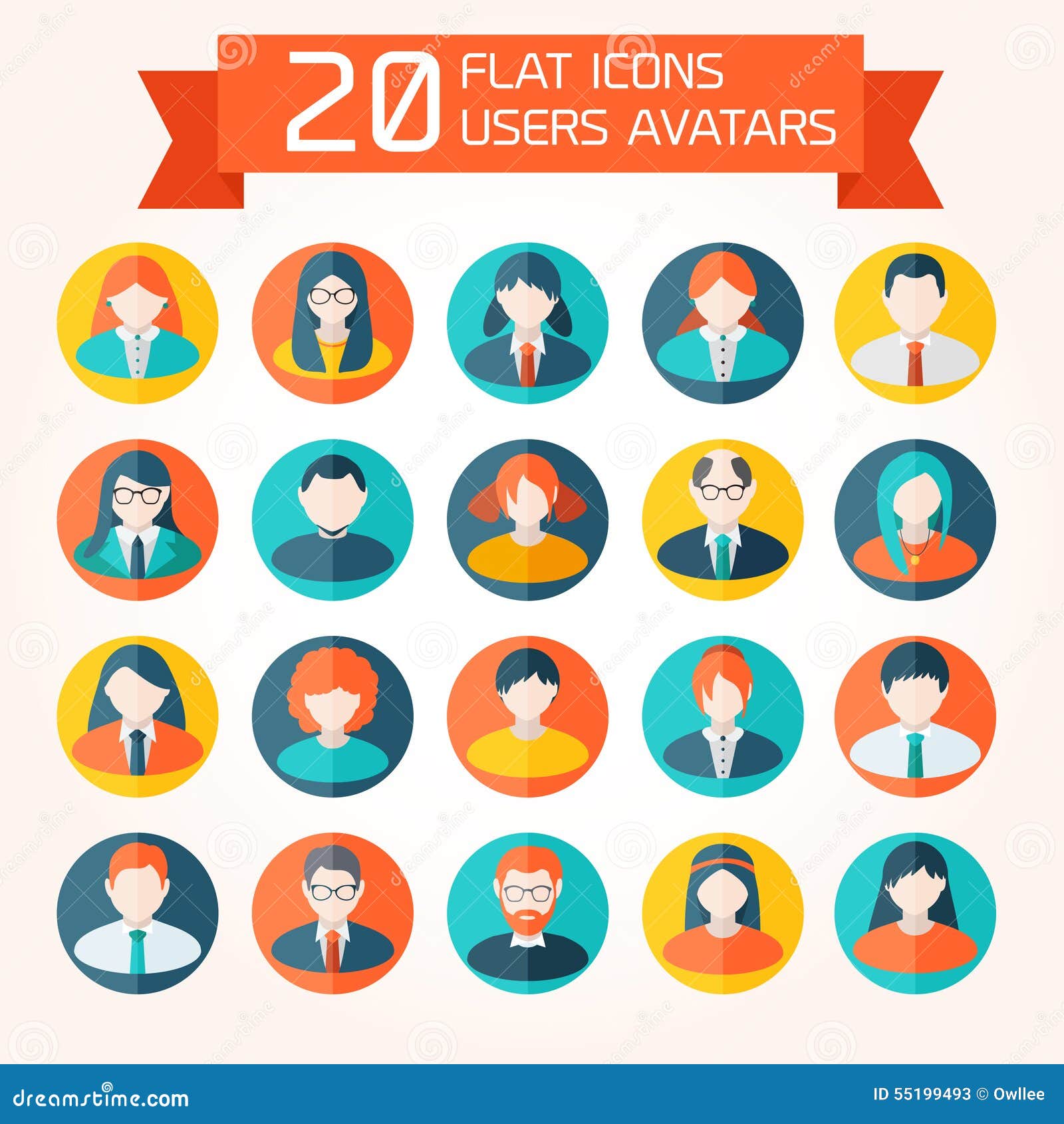 Flat User Avatar Icons stock vector. Illustration of portrait - 55199493