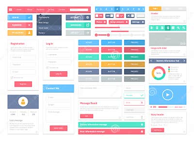 Flat User Interface Elements Set Stock Vector - Illustration of flat ...