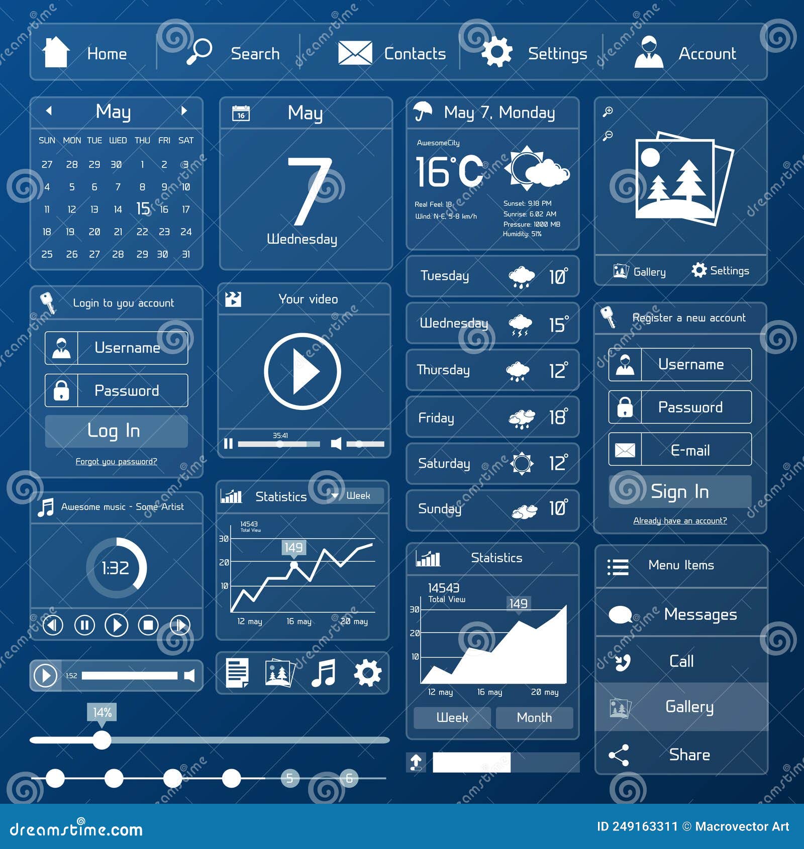 Flat User Interface Template Stock Vector - Illustration of interface ...